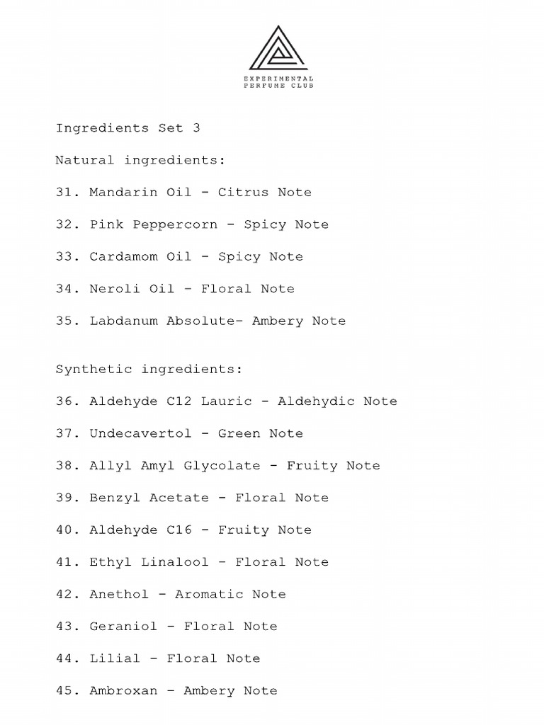 Ingredient Set 3 List | PDF