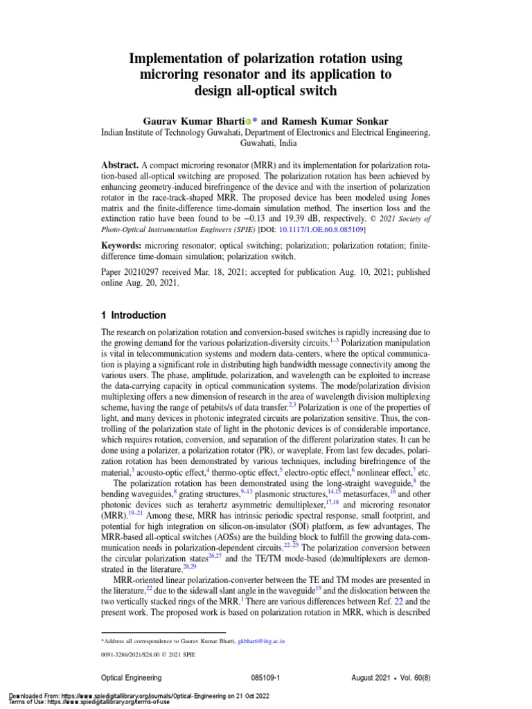 Implementation of Polarization Rotation Using Microring Resonator and Its Application To Design ...