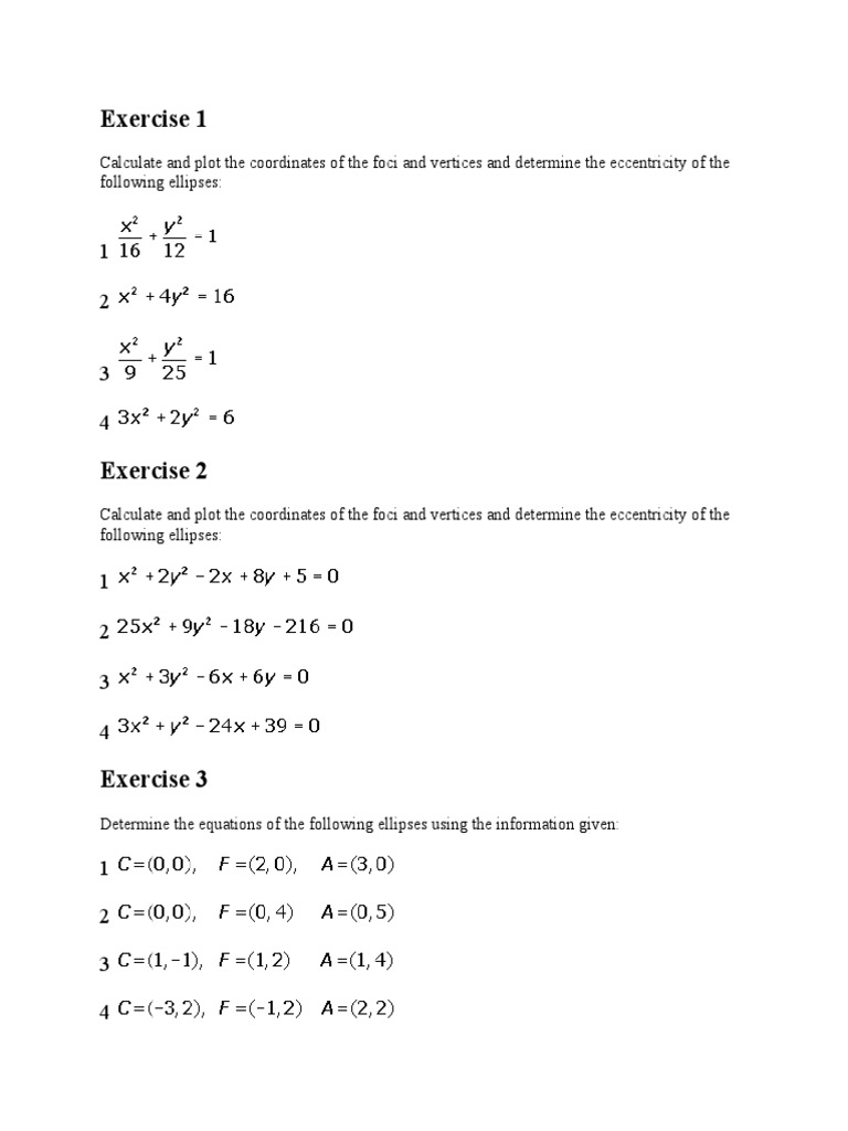 Solutions to Exercises on Determining Equations of Ellipses through Various Properties | PDF ...