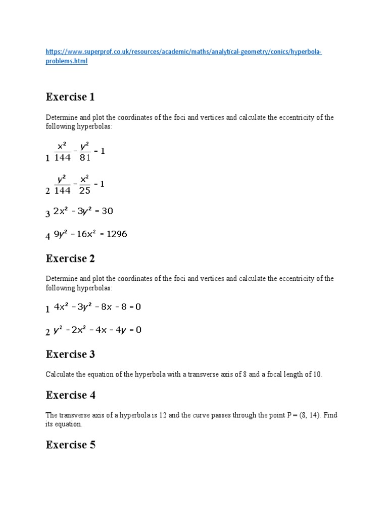 analytic geometry hyperbola problems | PDF | Mathematical Objects ...