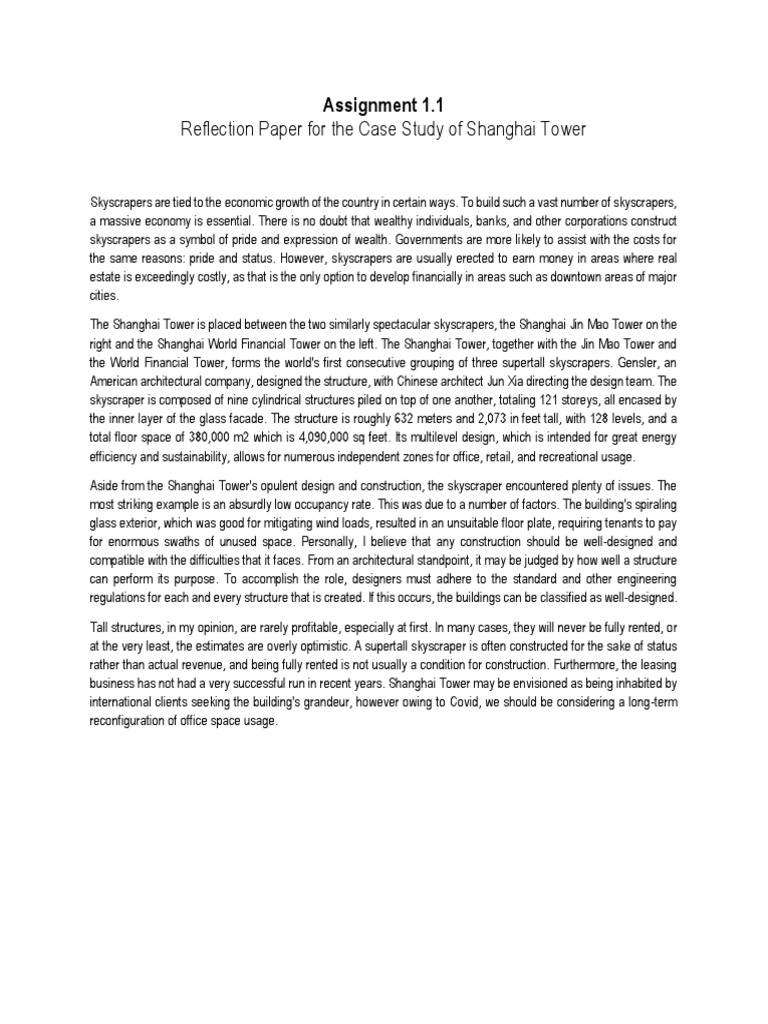 Reflection Paper For The Case Study of Shanghai Tower | PDF | Economies