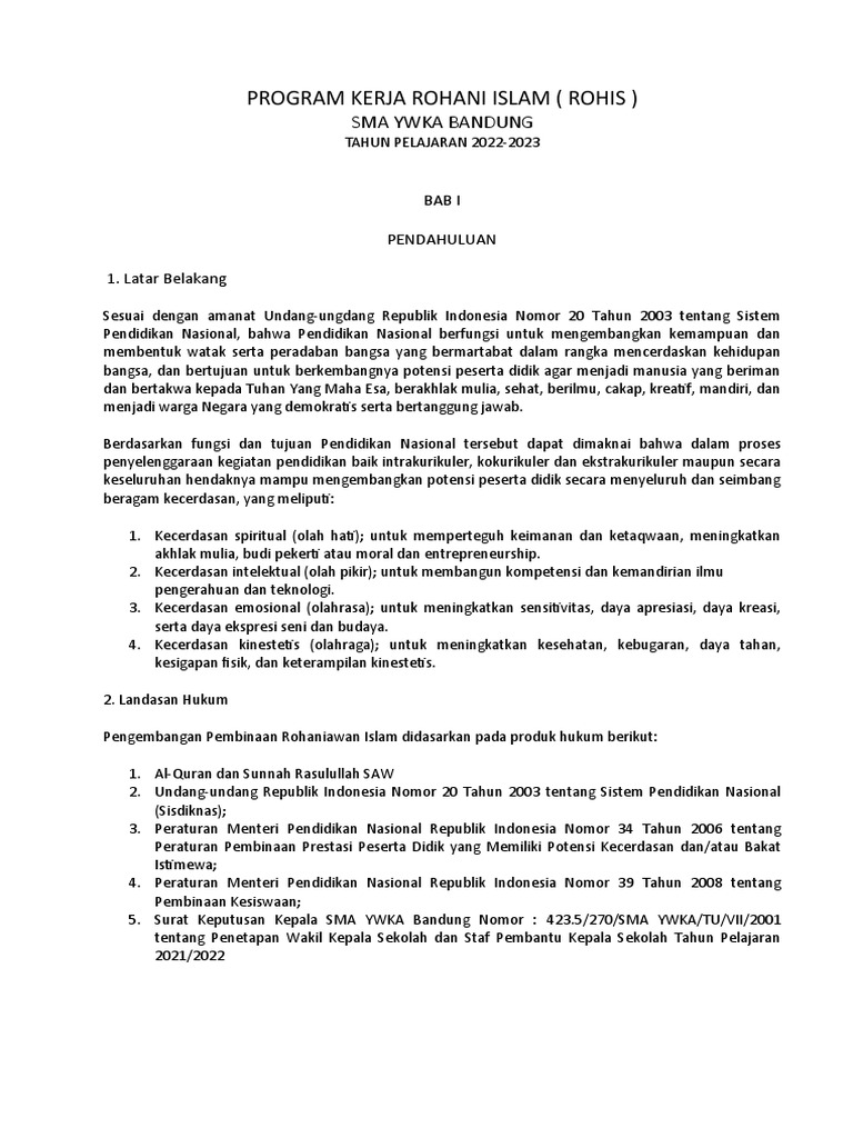 Program Kerja Rohis 2021-2022 | PDF