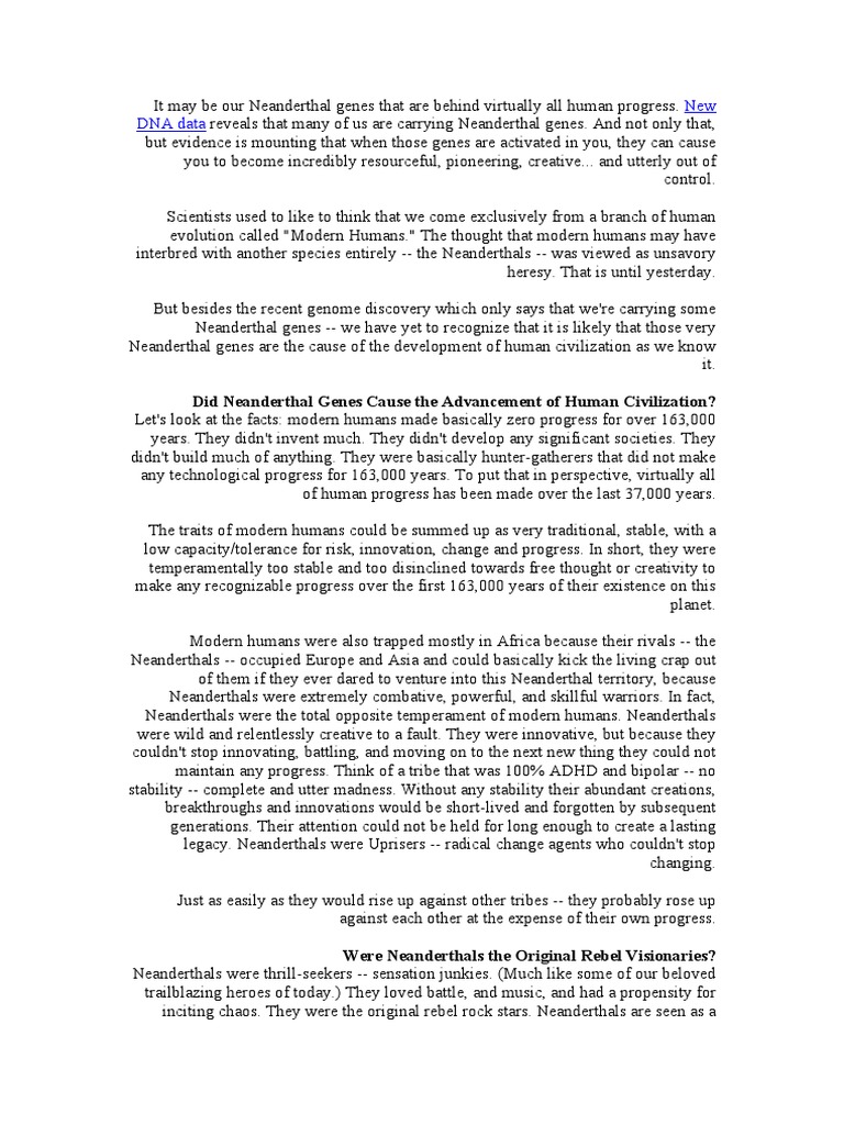 Neanderthal Genes Pdf Human Neanderthal