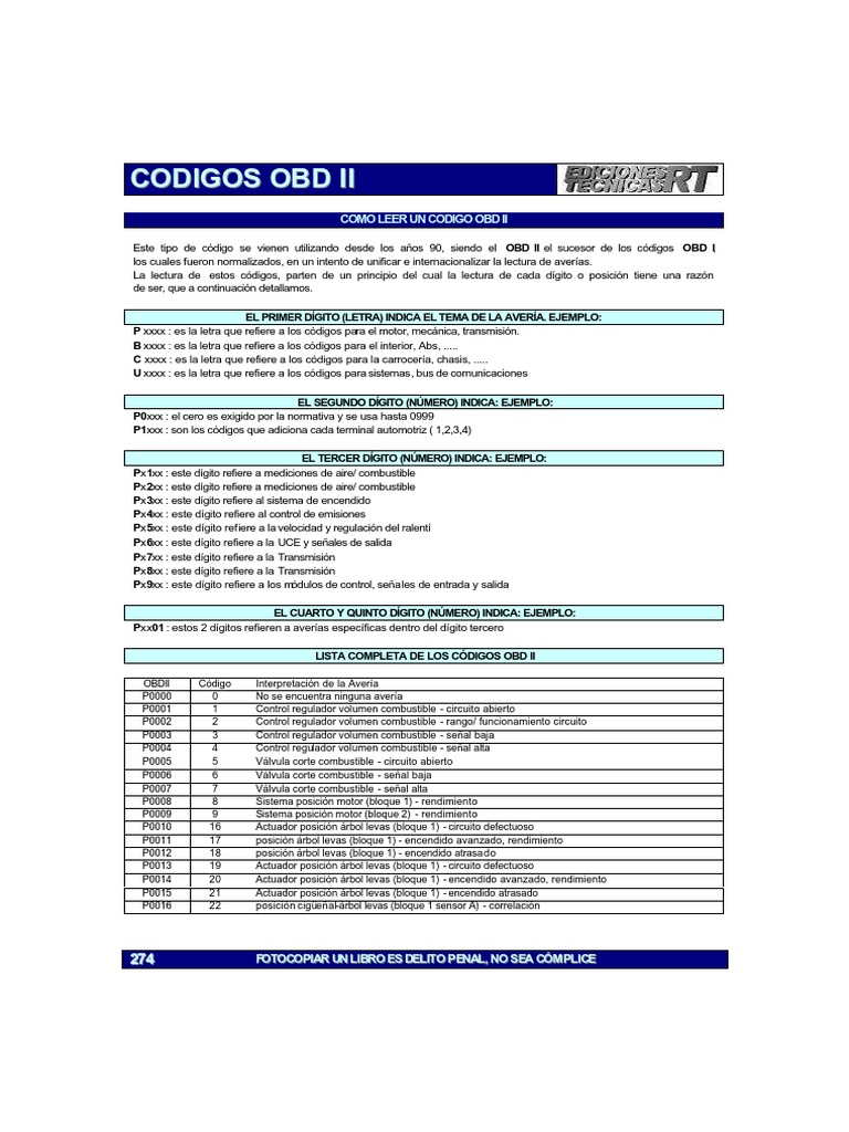 18 Codigos Obd Ii | PDF | Turbocompresor | Inyección de combustible