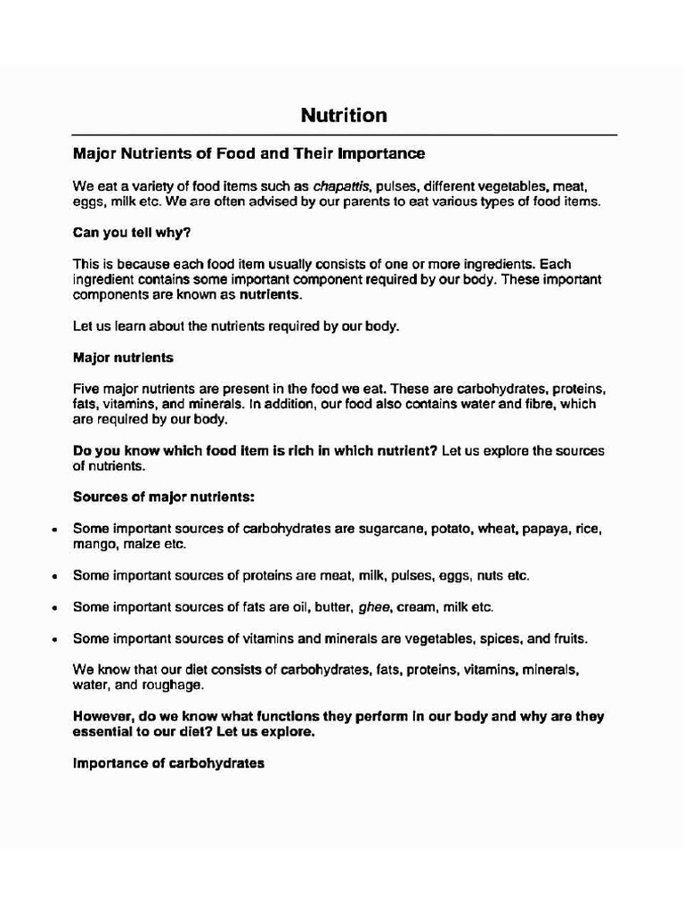Nutrition Notes Class 9 | PDF