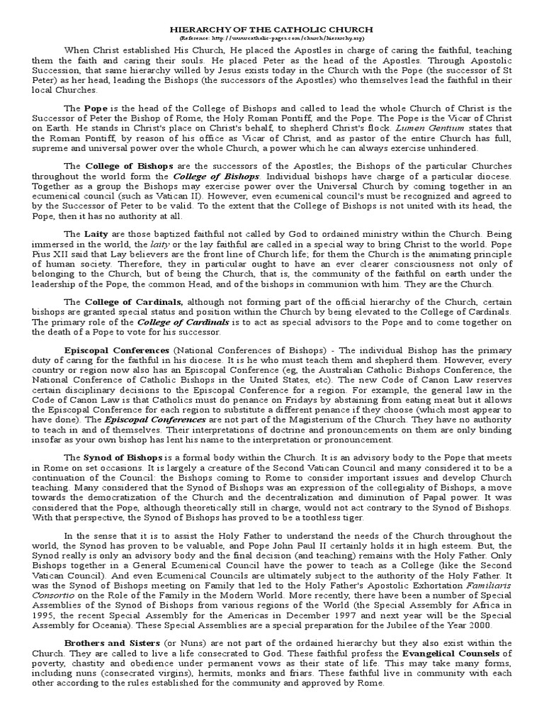 Hierarchy Catholic Church 1 | PDF | Pope | Catholic Church