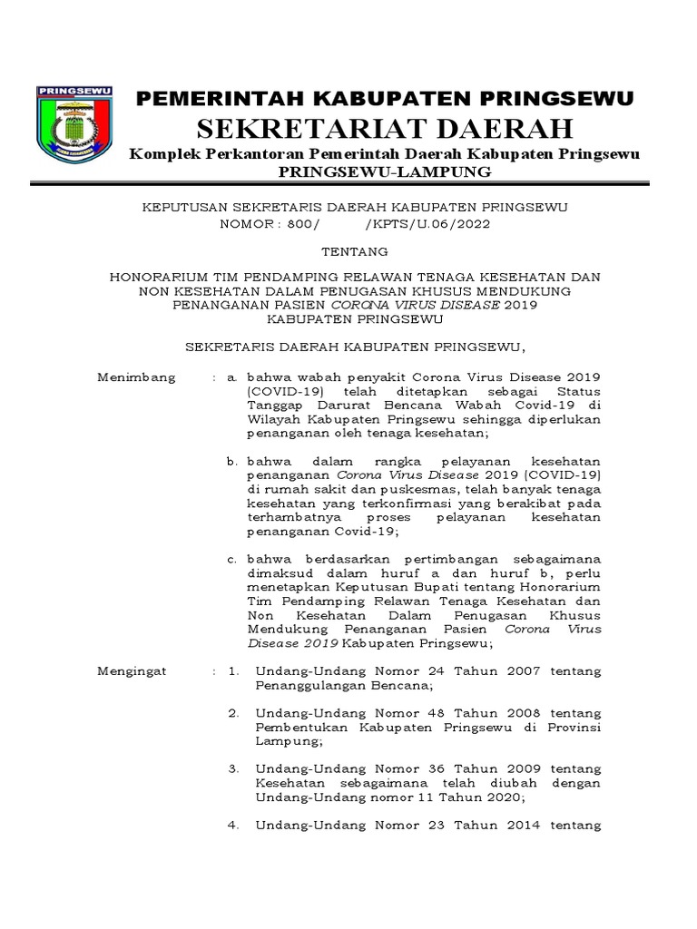 SK Setda Tim Pendamping Relawan Covid19 Tahun 2022-Rev Draft | PDF | Pengelolaan Keuangan & Uang