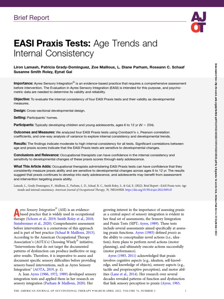EASI Praxis Tests Age Trends and Internal Consistency | PDF | Cognition