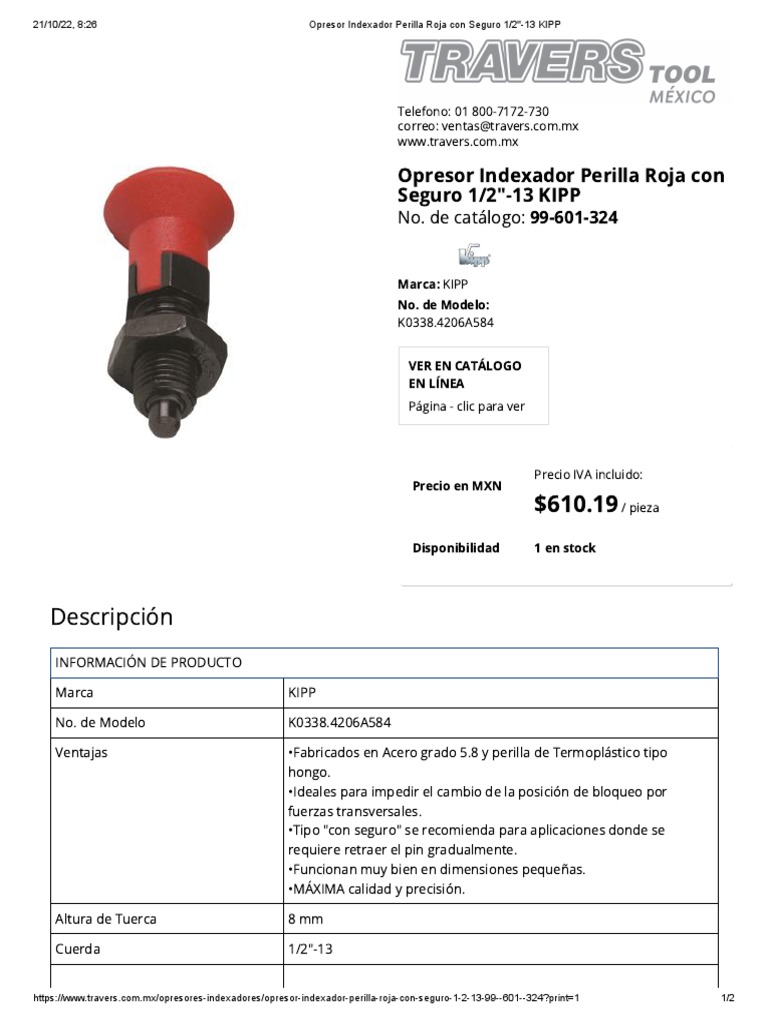 Opresor Indexador Perilla Roja Con Seguro 1 - 2 - 13 KIPP | PDF ...