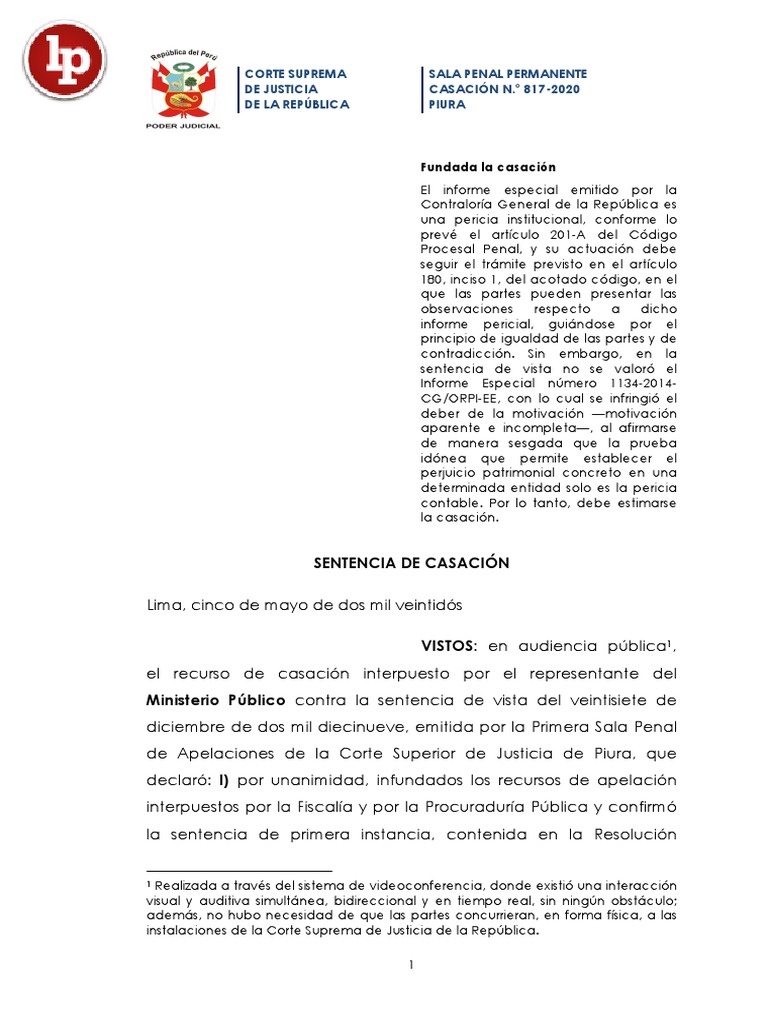 Casacion 817 2020 Piura LPDerecho | Descargar gratis PDF | Caso de ley ... Casacion 817 2020 Piura LPDerecho | Descargar gratis PDF | Caso de ley ...
