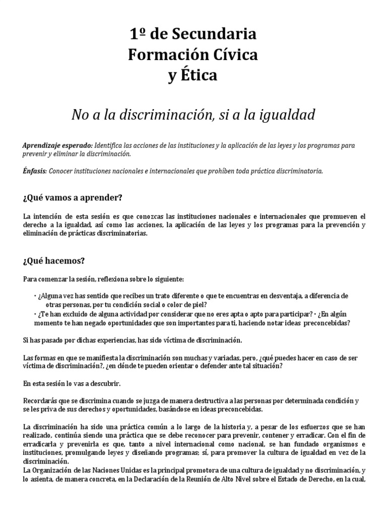 No A La Discriminación, Si A La Igualdad | PDF | Discriminación | Gobierno