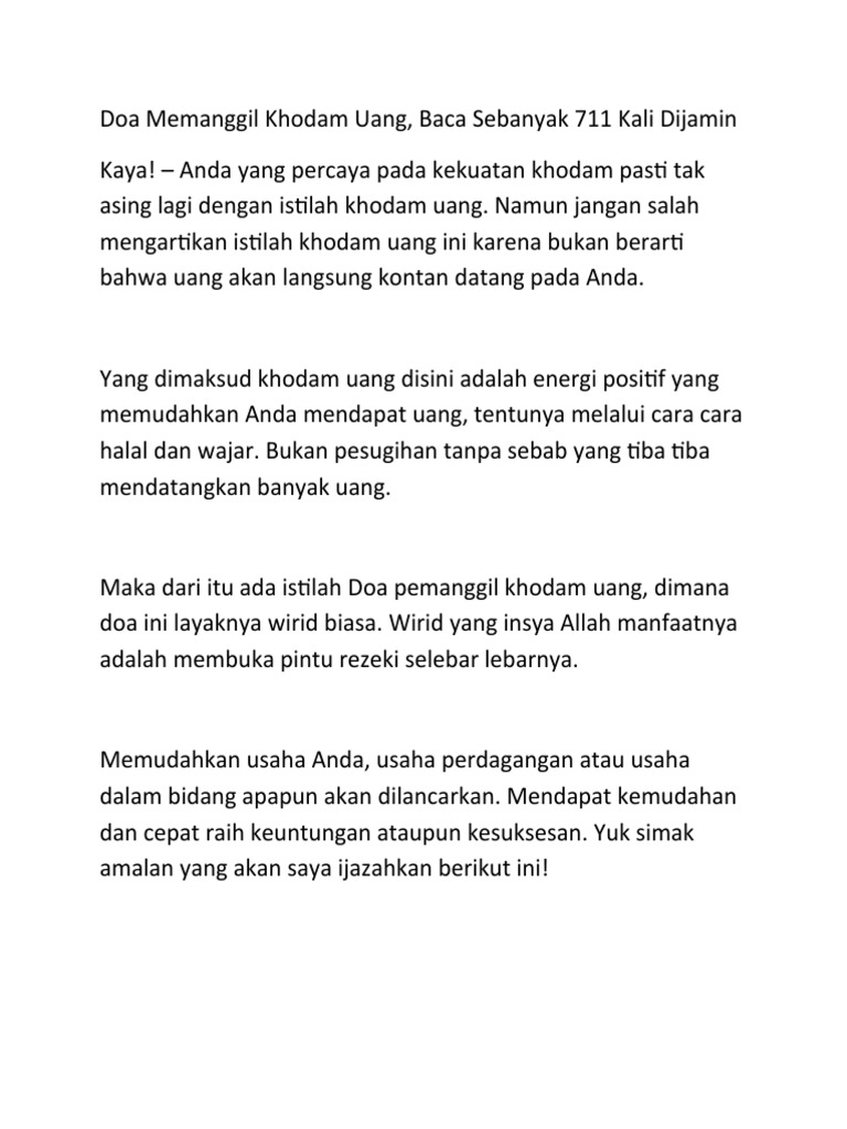 Doa Memanggil Khodam Uang | PDF