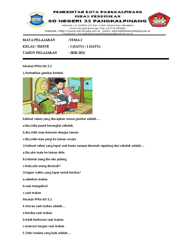 Uts Kls 4 Tema 2 Sub Tema 1 | PDF