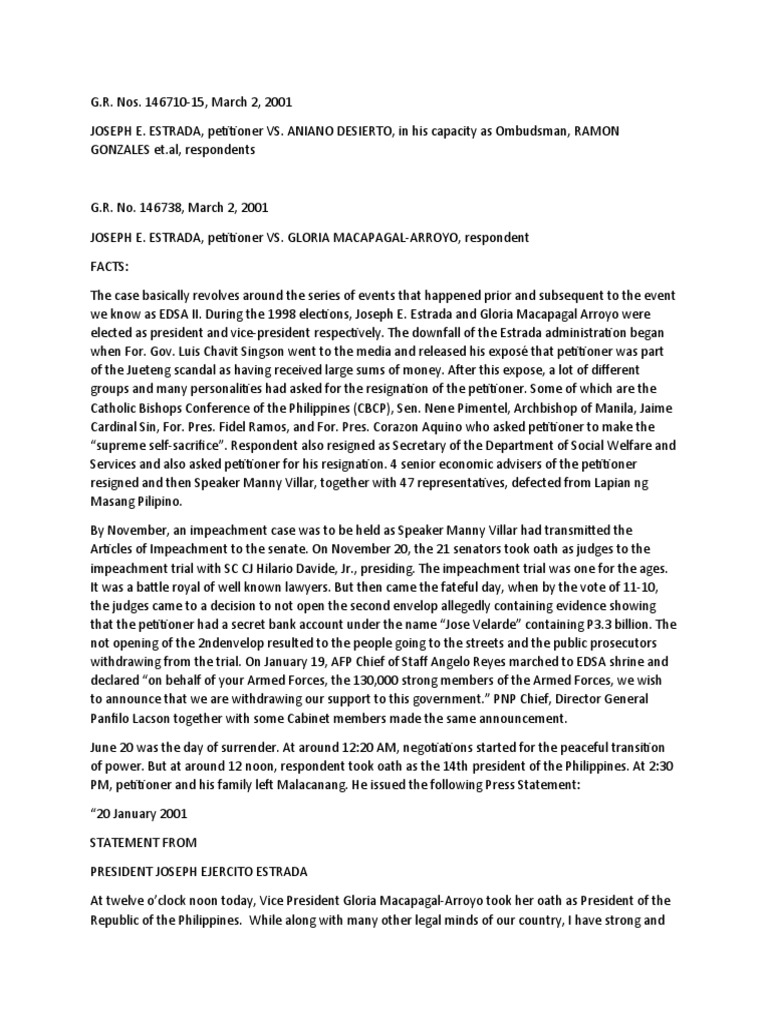 JOSEPH E. ESTRADA, Petitioner VS. ANIANO DESIERTO | PDF | Judiciaries ...