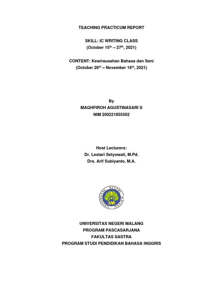 S2 A - Maghfiroh Agustinasari S - Teaching Practicum Report | PDF | Teaching Method | Lesson Plan