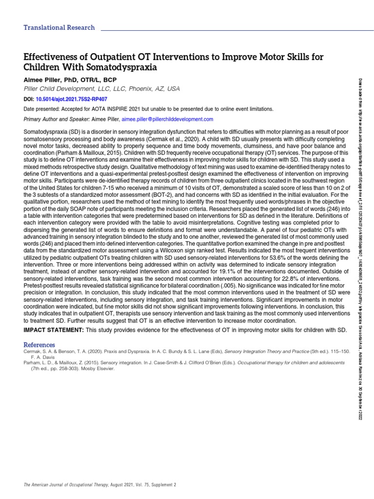 Effectiveness of Outpatient OT Interventions To Improve Motor Skills ...