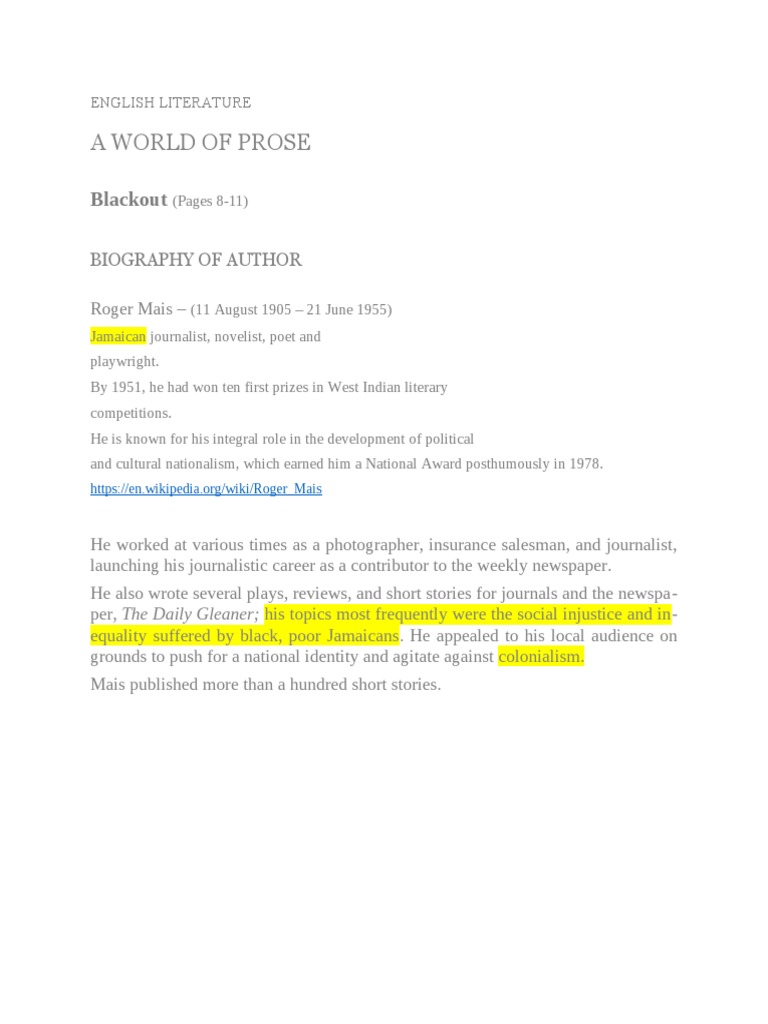 Roger Mais' Short Story Explores Racism | PDF | Narration