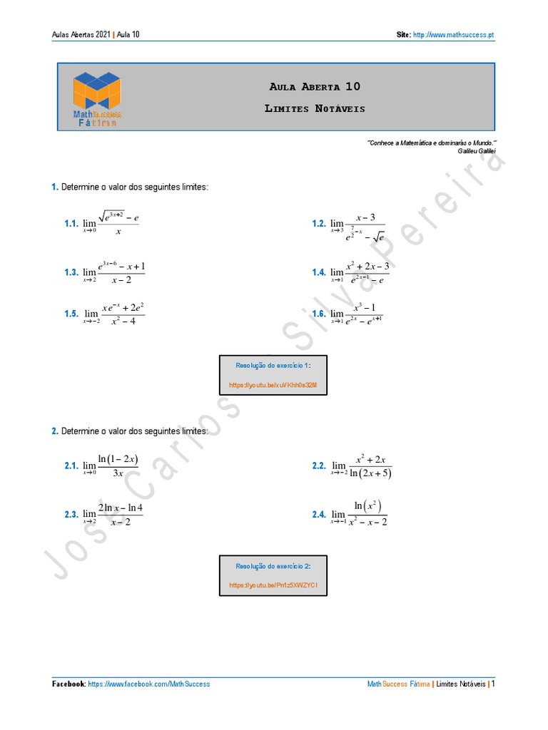 Limites Notáveis: Resolução de Exercícios | PDF