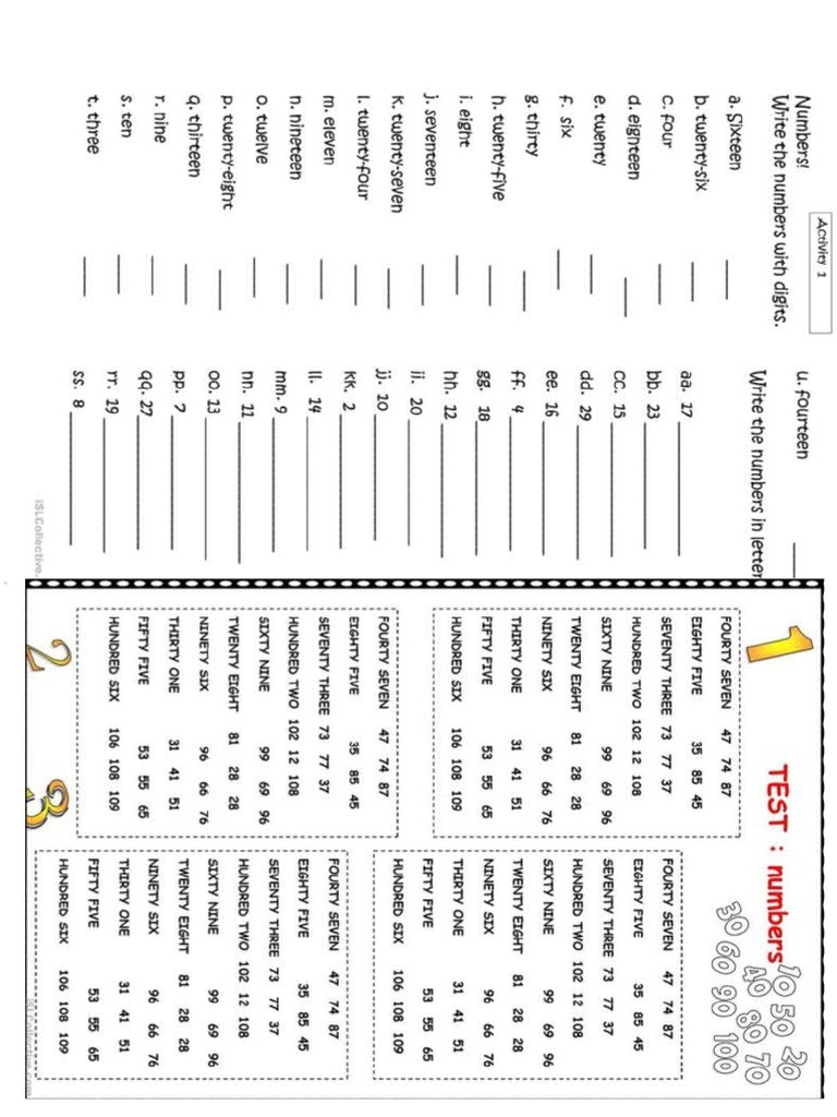 Numbers Worksheet | PDF