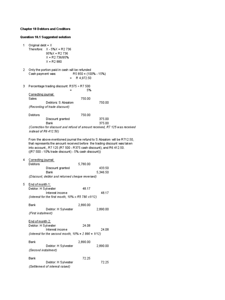 Chapter 10 - Debtors and Creditors | PDF | Debits And Credits | Credit