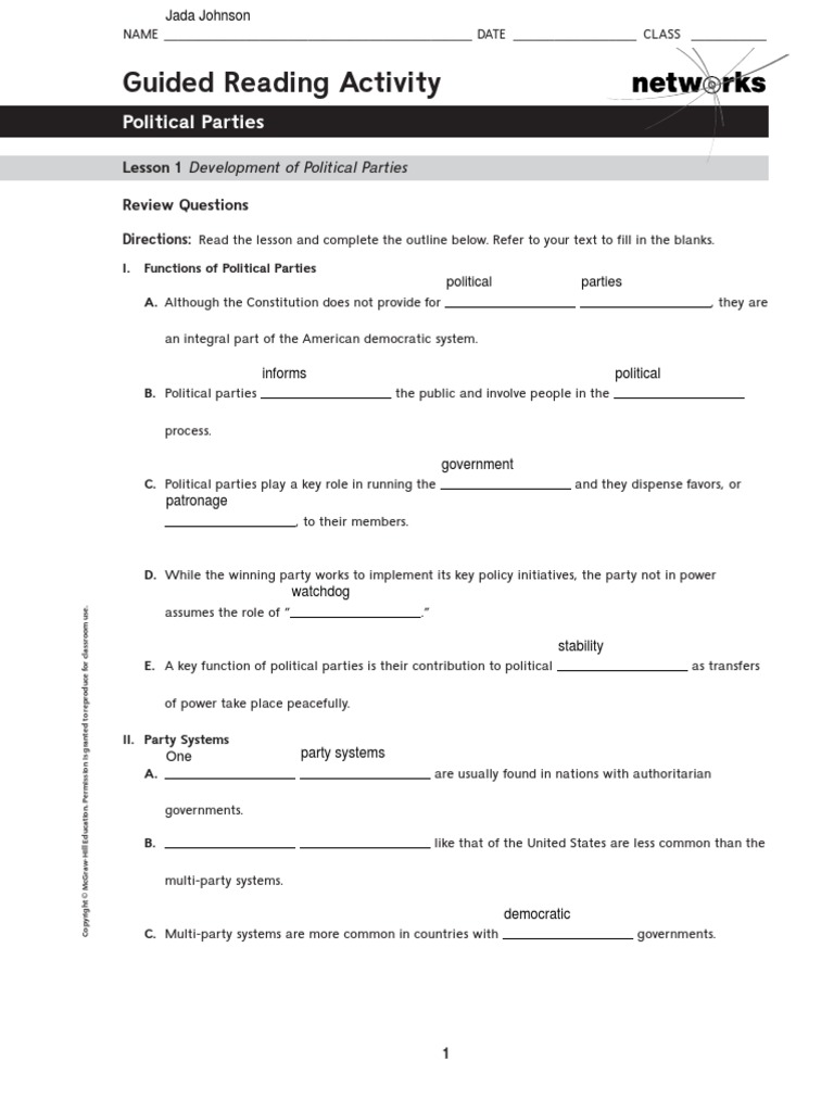 CH 17 Lesson 1 GR | PDF | Political Parties | American Government