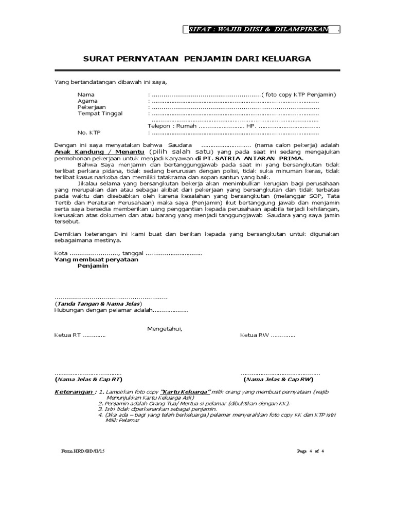 Surat Pernyataan Penjamin Kerja | PDF | Politik