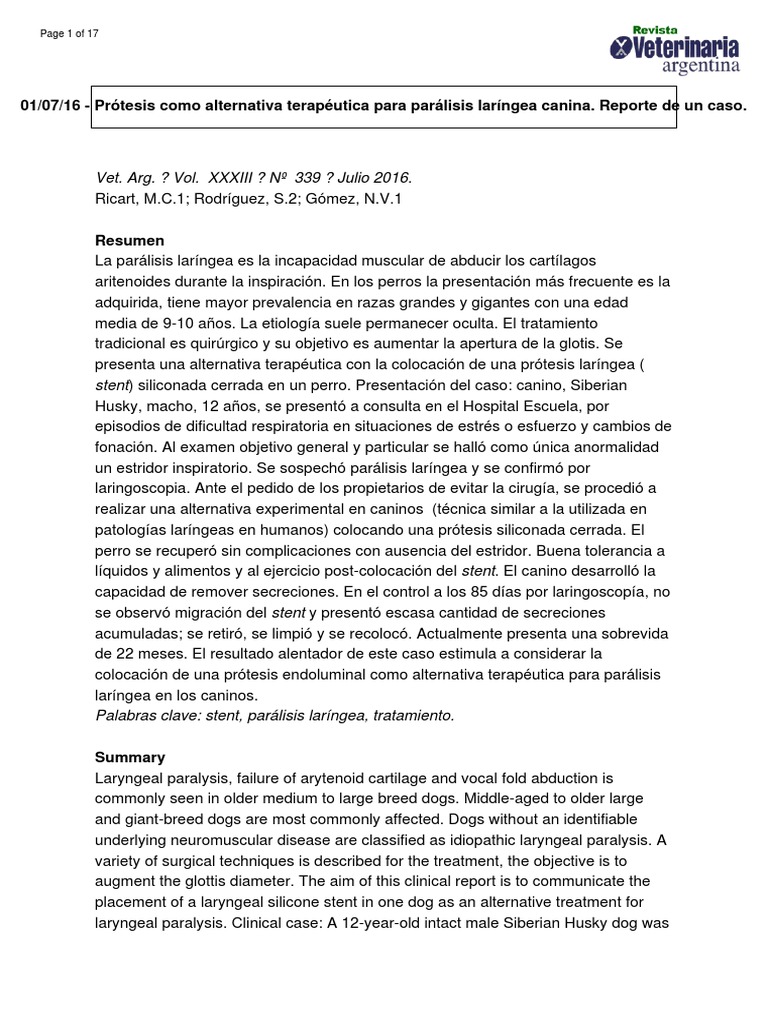 Protesis Como Alternativa Terapeutica para Paralisis Laringea Canina ...