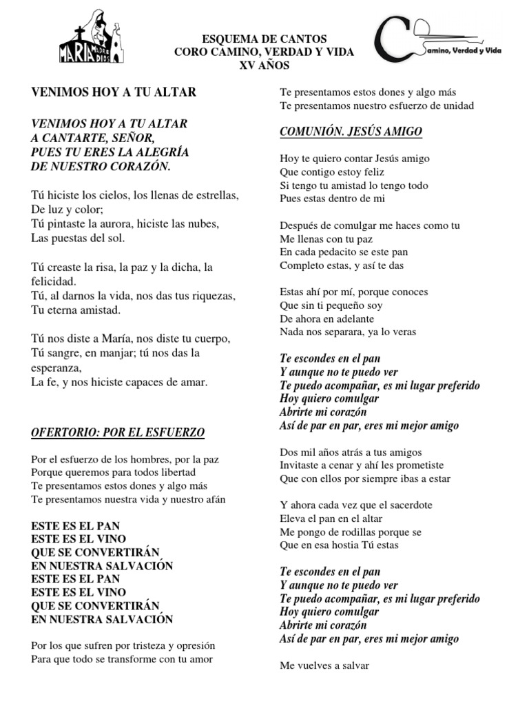 Esquema de Cantos XV Años CVV 2 | PDF | eucaristía | Misa (liturgia)