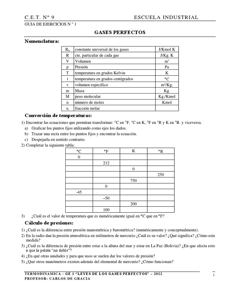 GE1 Gases Perfectos 2022 | PDF | Gases | Presión