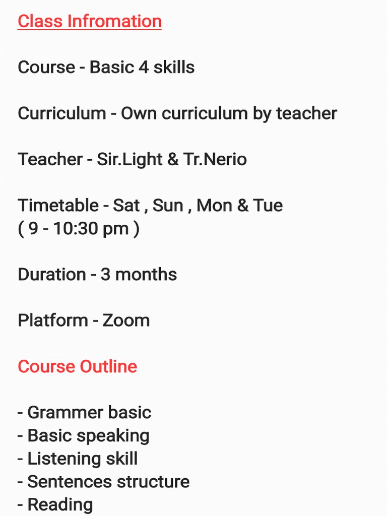 Basic 4 Skills Course Outline - 220119 - 225738 | PDF