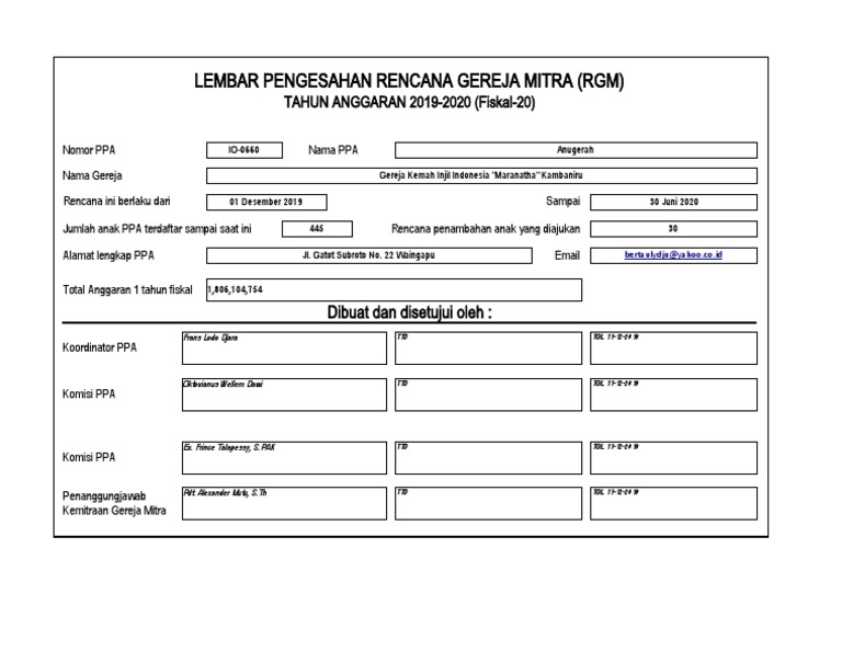 Lembar Pengesahan RGM FY 20 (+ 20 Anak Home Based) | PDF
