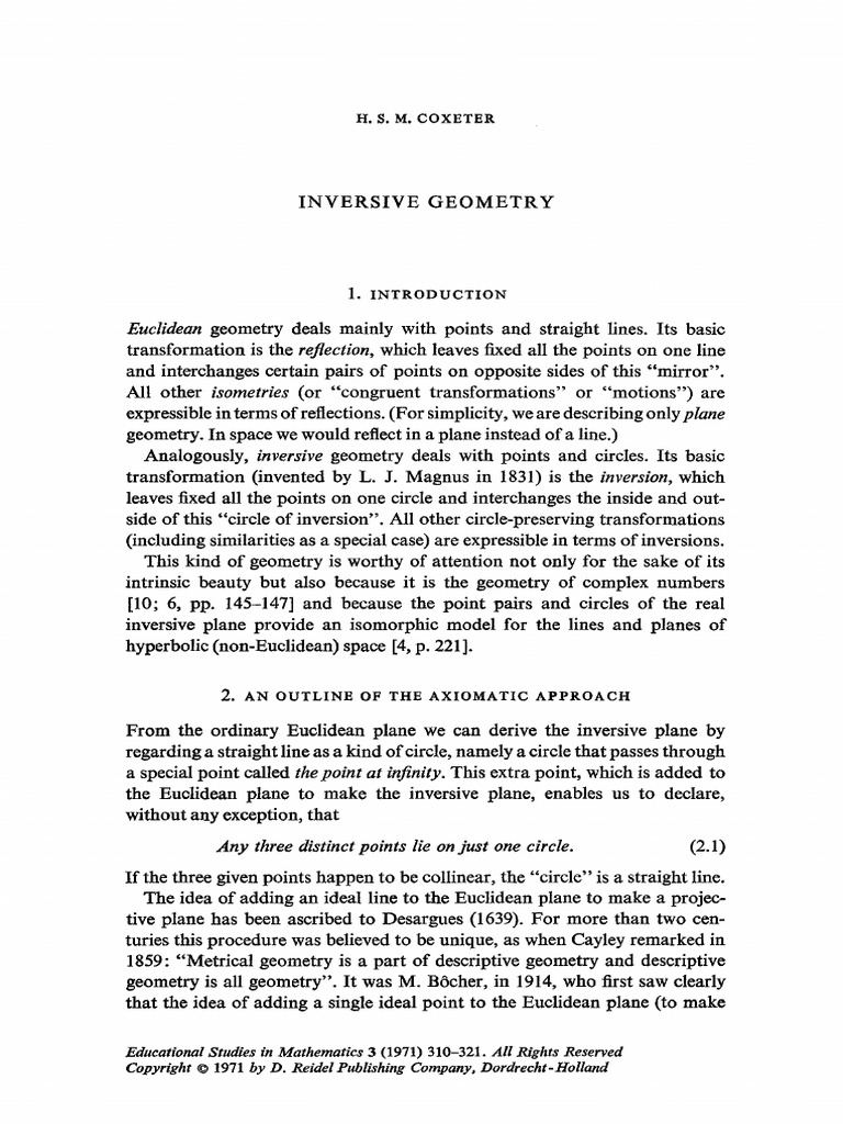 Inversive Geometry COXETER | PDF | Circle | Geometric Shapes Inversive Geometry COXETER | PDF | Circle | Geometric Shapes