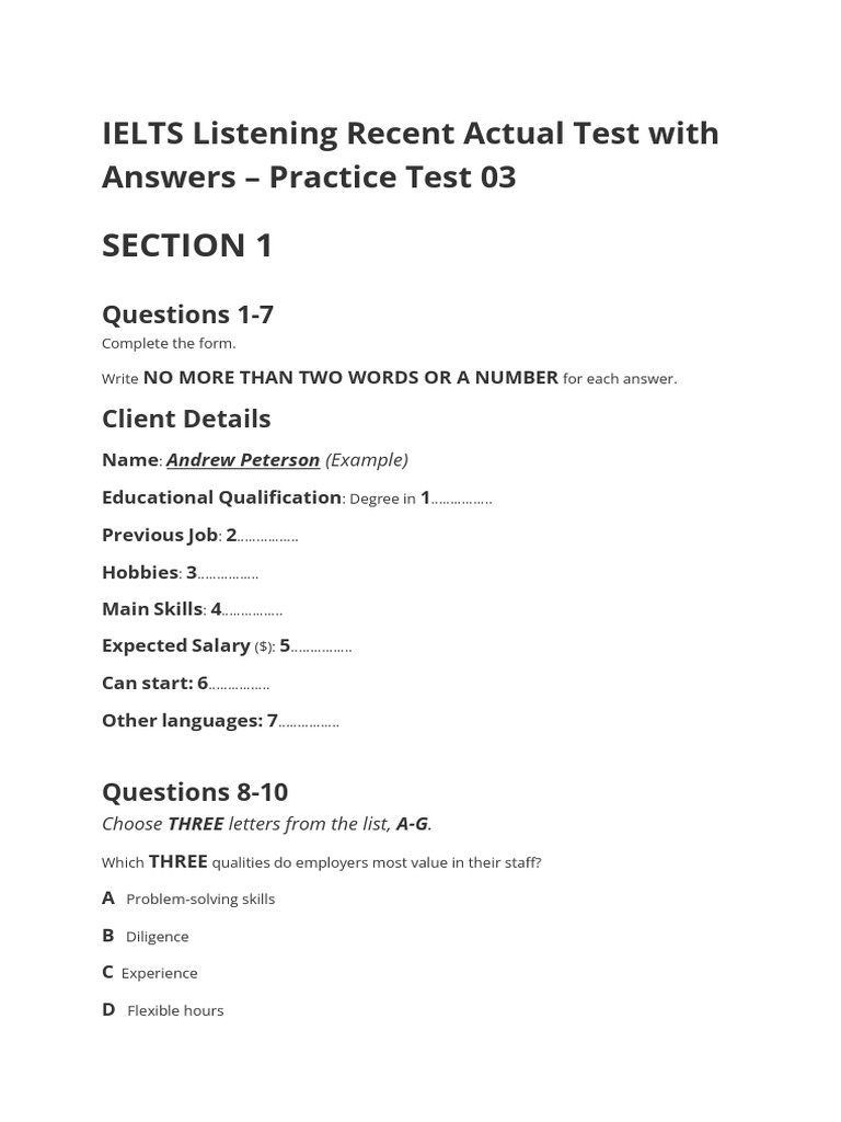 IELTS Listening Recent Actual Test With Answers - Practice Test 03 | PDF