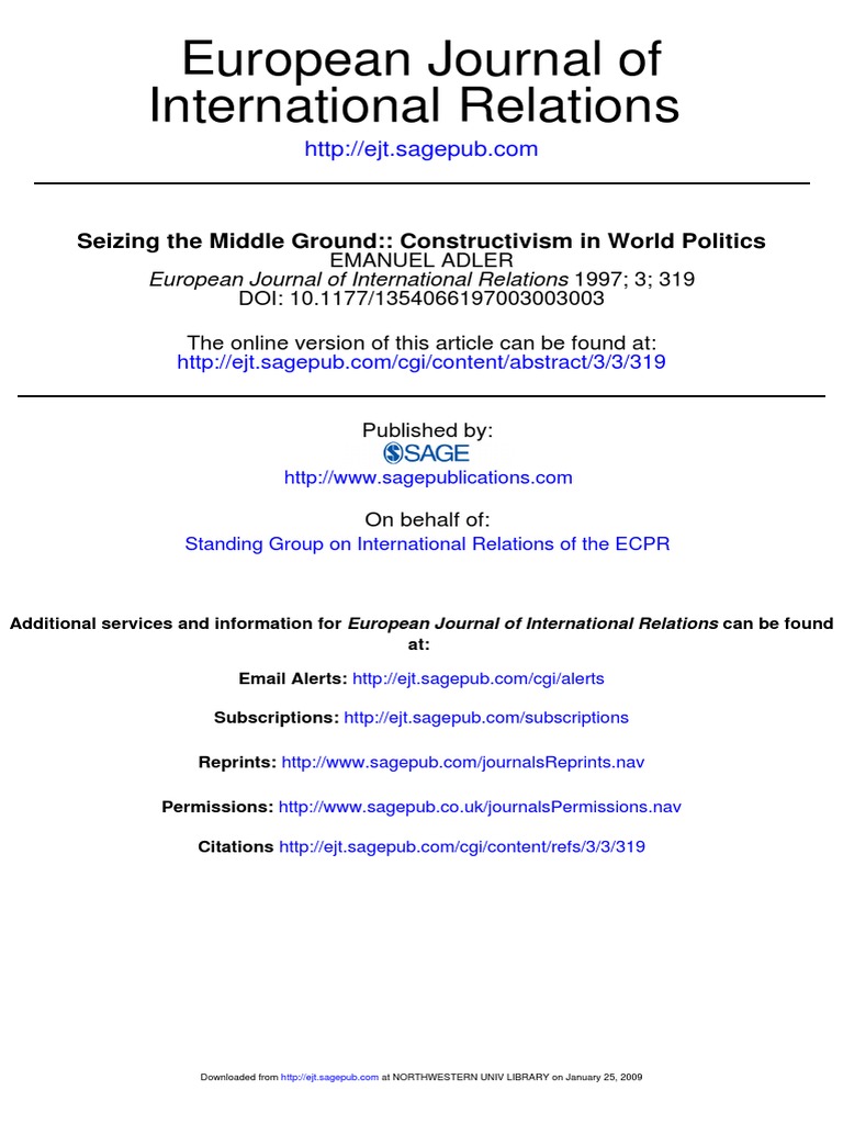 Adler 1997 - Seizing The Middle Ground - Constructivism in World Politics | PDF