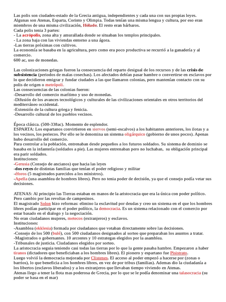 Resumen Temario Antigua Grecia y Roma | PDF | Antigua Grecia | Esparta