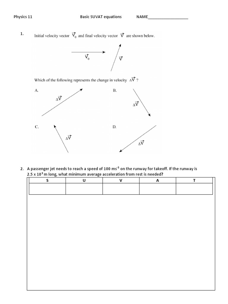 Basic SUVAT Homework | PDF