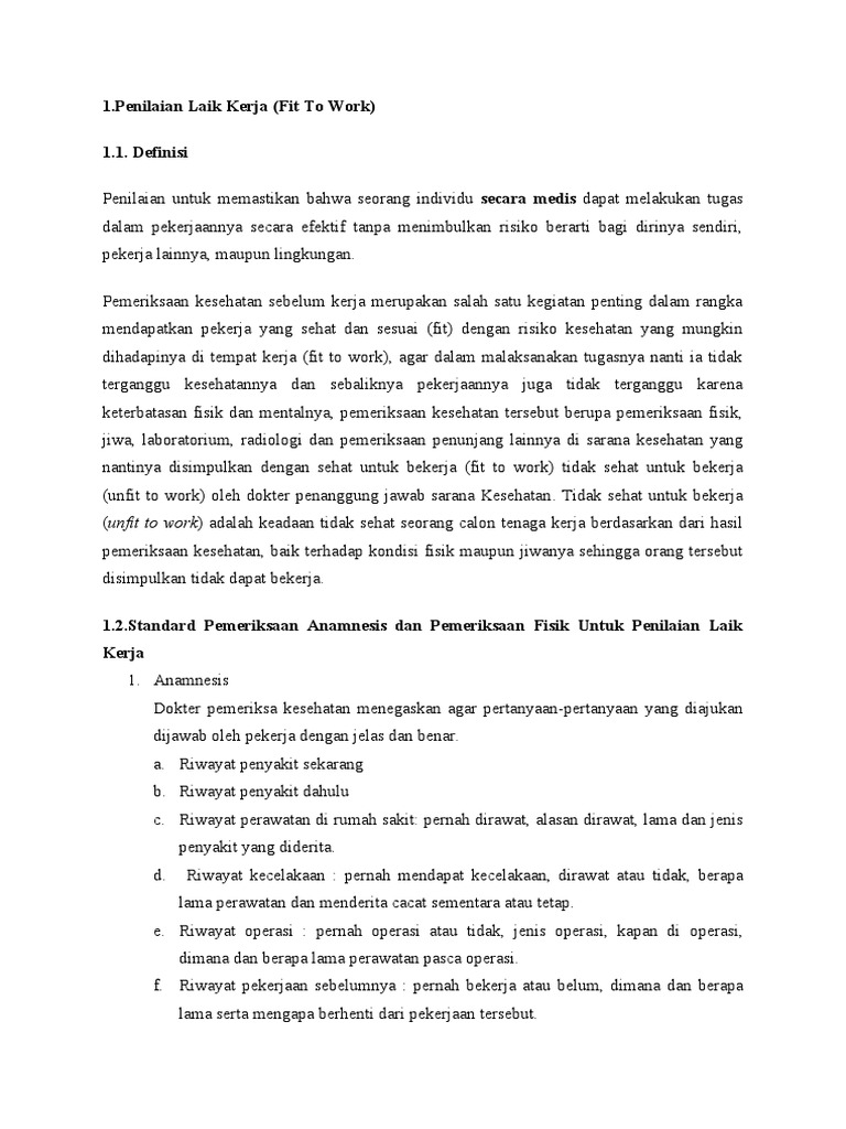 Penilaian Laik Kerja dan Standar Pemeriksaan | PDF