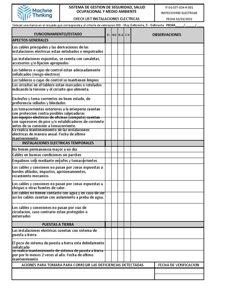 Check List Inspección Eléctrica | PDF | Bienes manufacturados ...