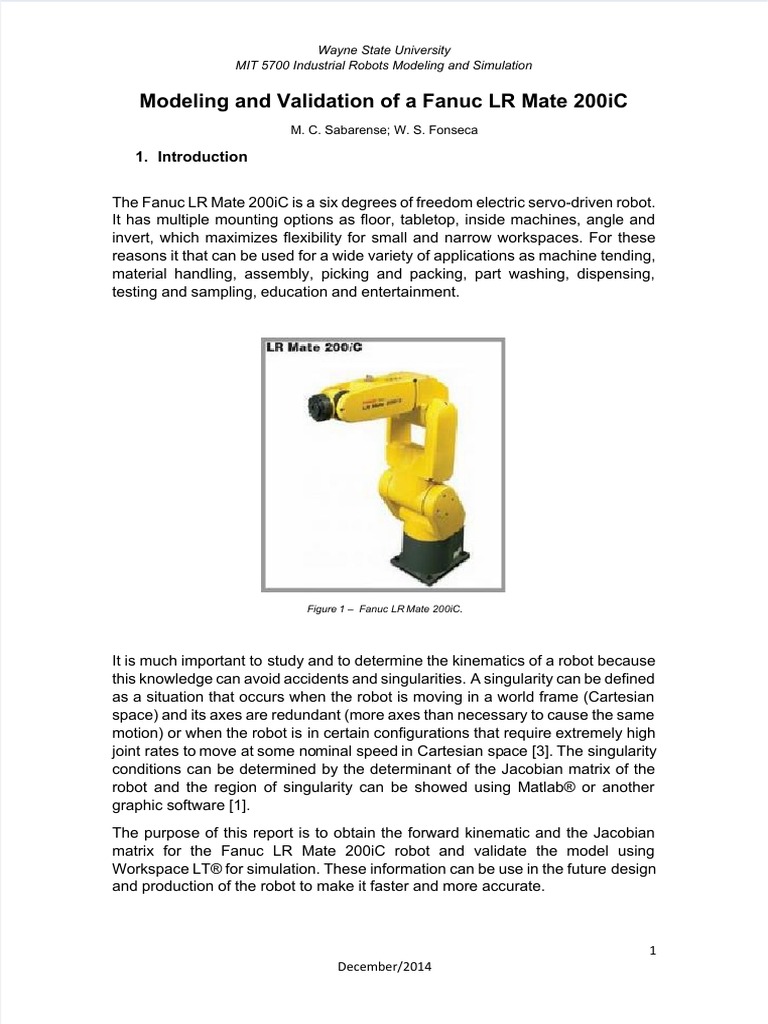 FW Kinematic and Jacobian of Fanuc-Lr-Mate-200c | PDF | Matrix ...