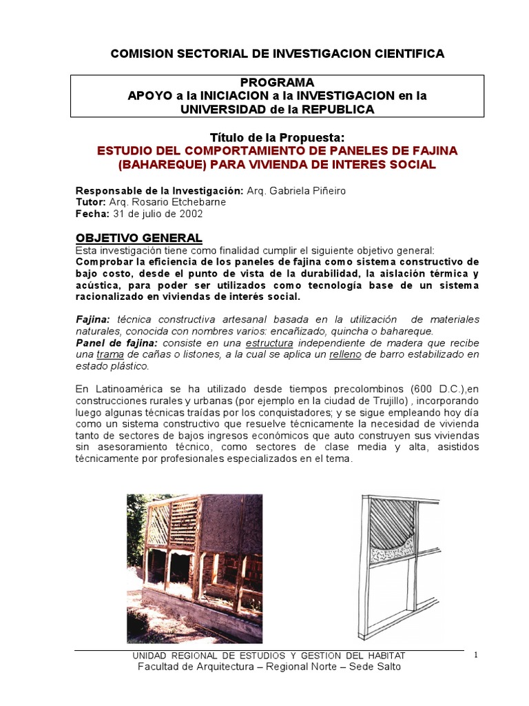 Estudio Del Comportamiento de Paneles de Fajina para Vivienda de ...