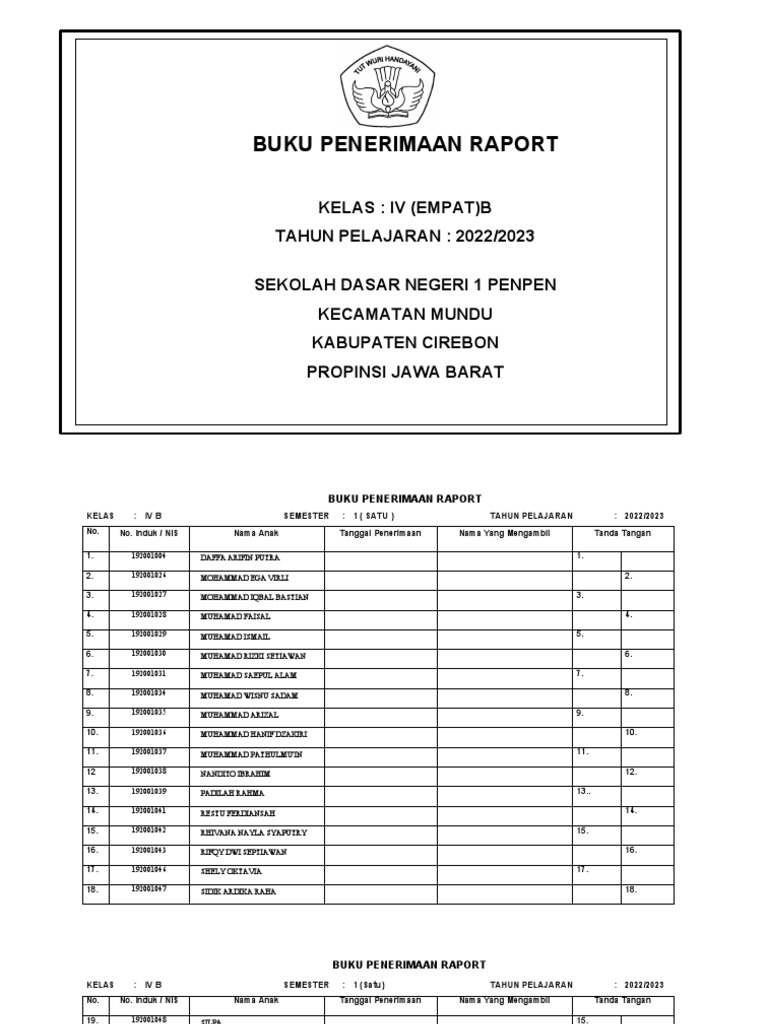 Dokumen - Tips - 02 Buku Penerimaan Dan Pengembalian Raport | PDF