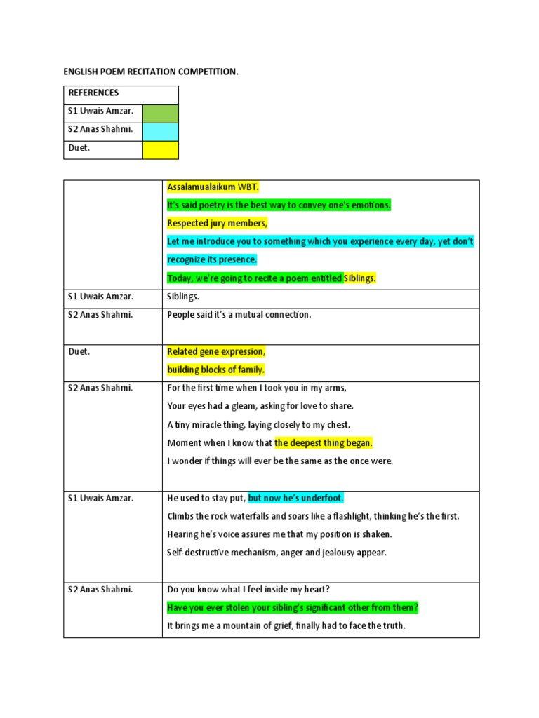 Poem Recitation Text | PDF