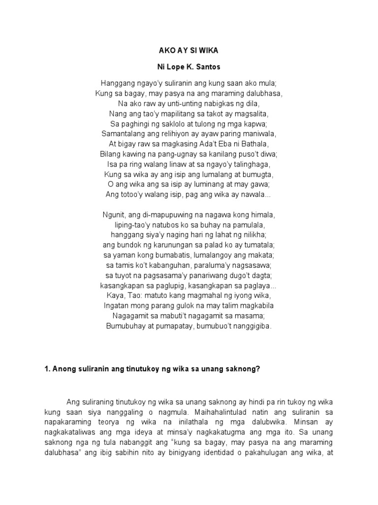Ako Ay Wika Ni Lope K. Santos | PDF