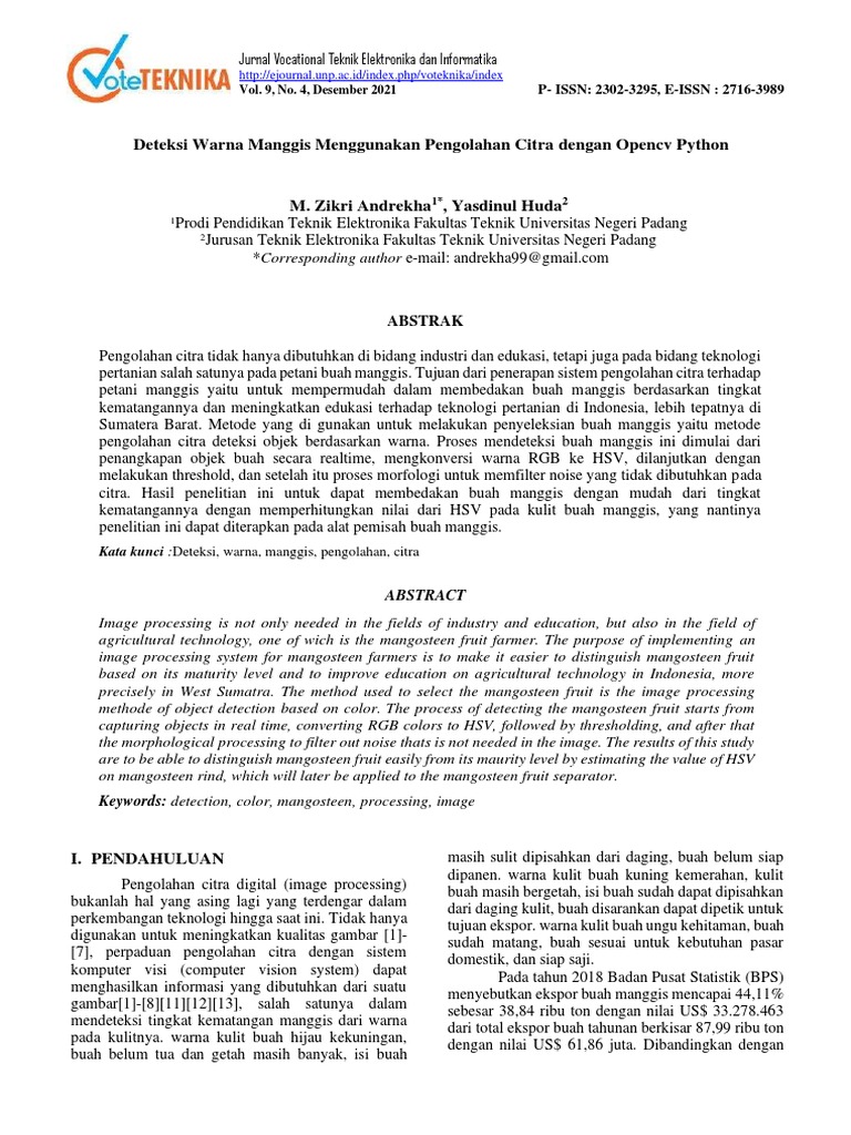 Deteksi Warna Manggis Menggunakan Pengolahan Citra Dengan Opencv Python | PDF