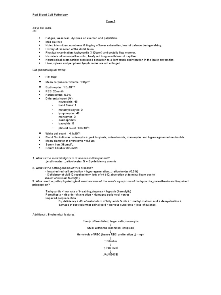 Red Blood Cell Pathology Cases Analysis | PDF | Anemia | Red Blood Cell