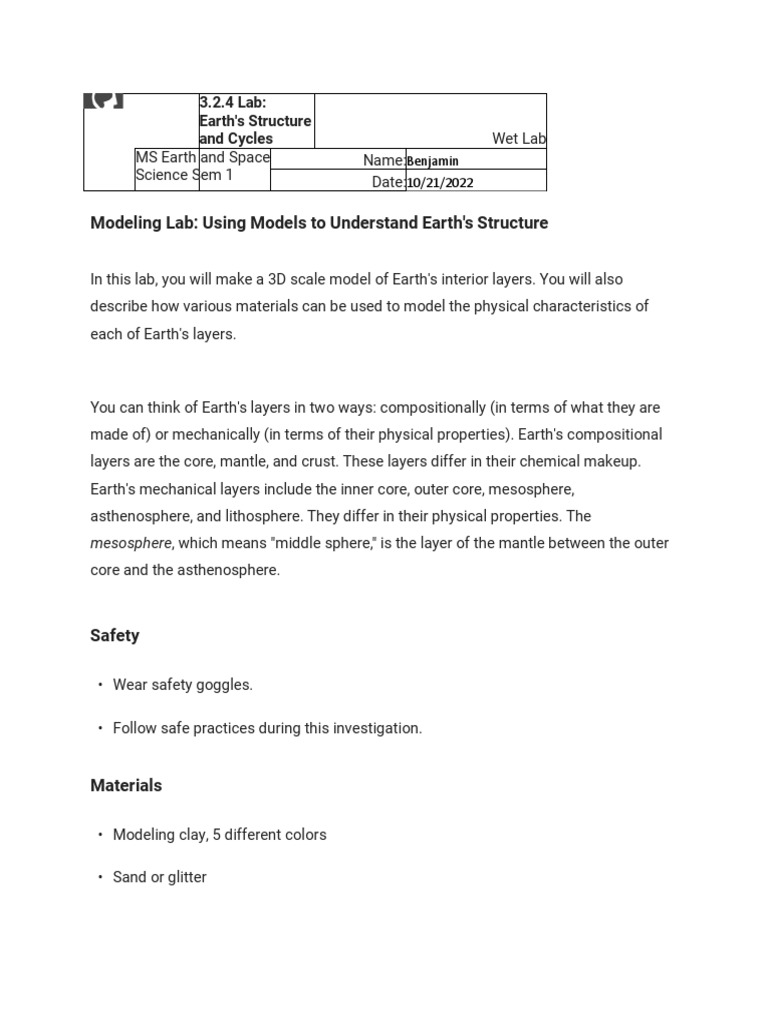 3.2.4 Lab - Modeling Lab - Using Models To Understand Earth's Structure ...