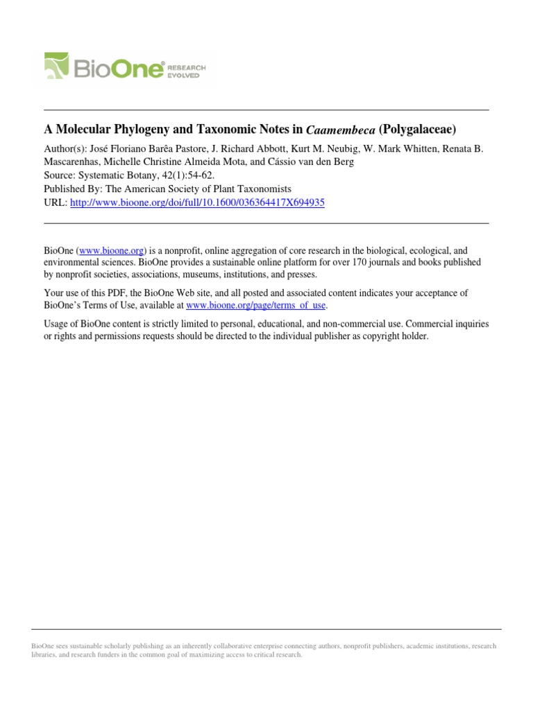 A Molecular Phylogeny and Taxonomic Notes in Caamembeca (Polygalaceae ...