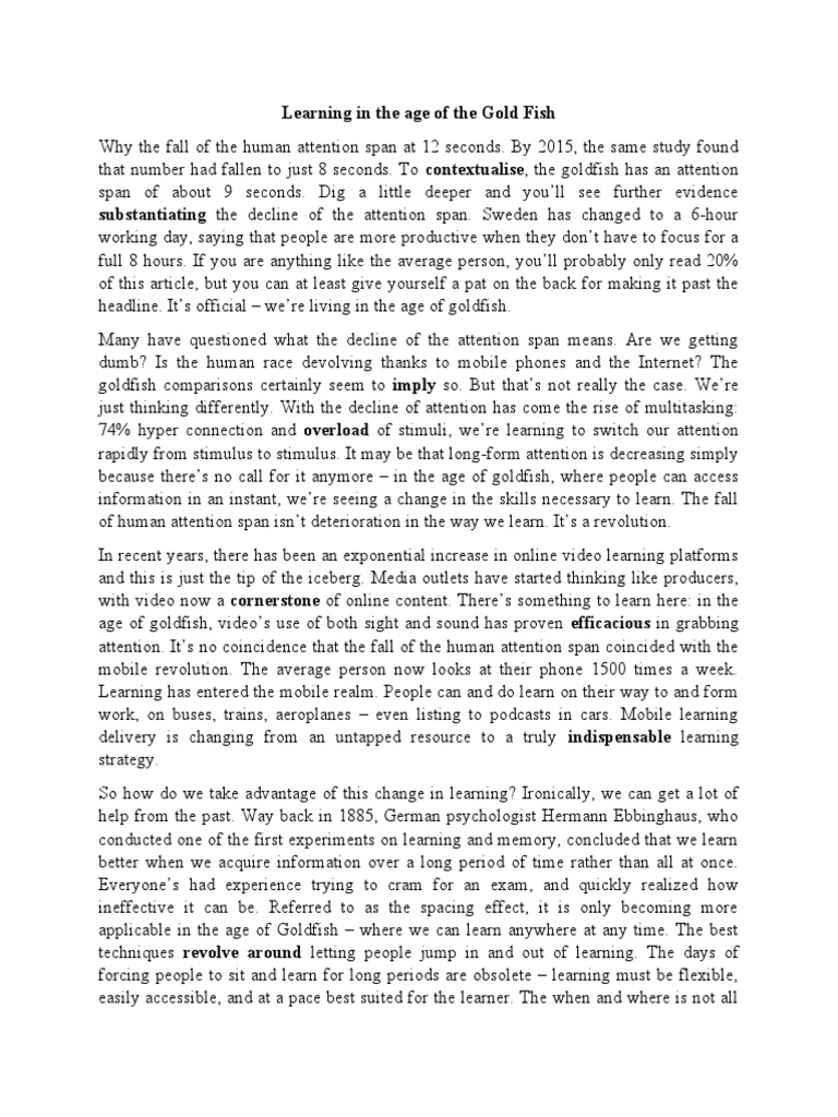 Learning in The Age of Goldfish | PDF | Attention | Learning