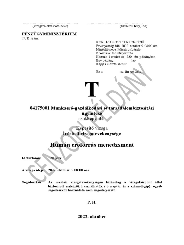 Human Eroforras Menedzsment - T - 20221005 | PDF