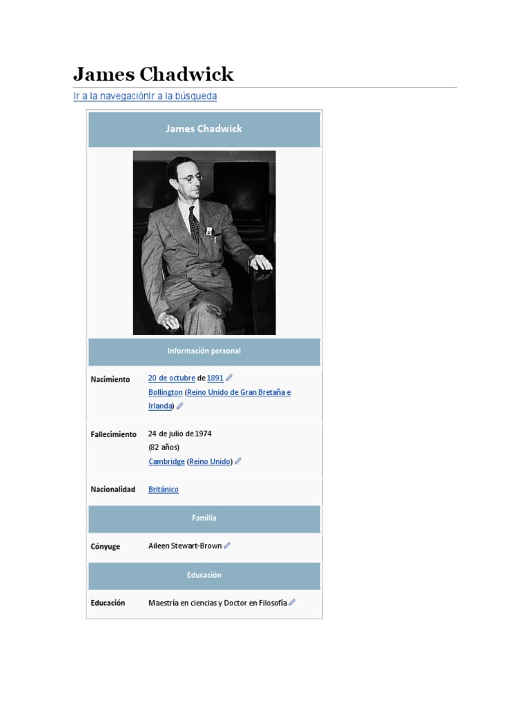 Biografía de James Chadwick y su descubrimiento | PDF | Física nuclear ...